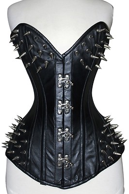 Black Leather Steampunk Spike & Clasp Corset Overbust Waist Trainer ...