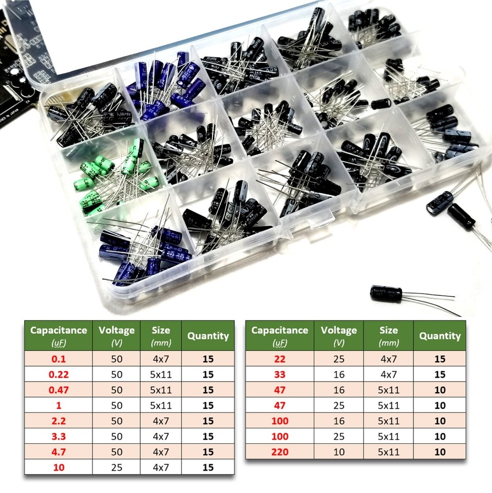 200 Pcs 15 Values Electrolytic Capacitor Assortment kit | eBay