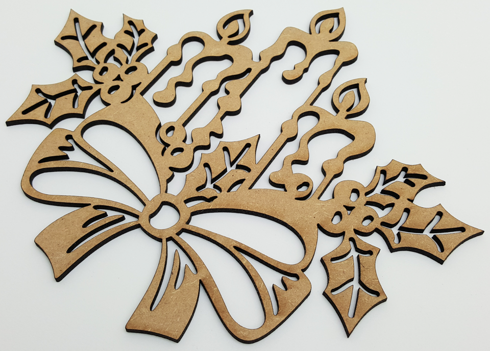 Wooden MDF Christmas Bow Candles Tag Shape Embellishment Decoration ...