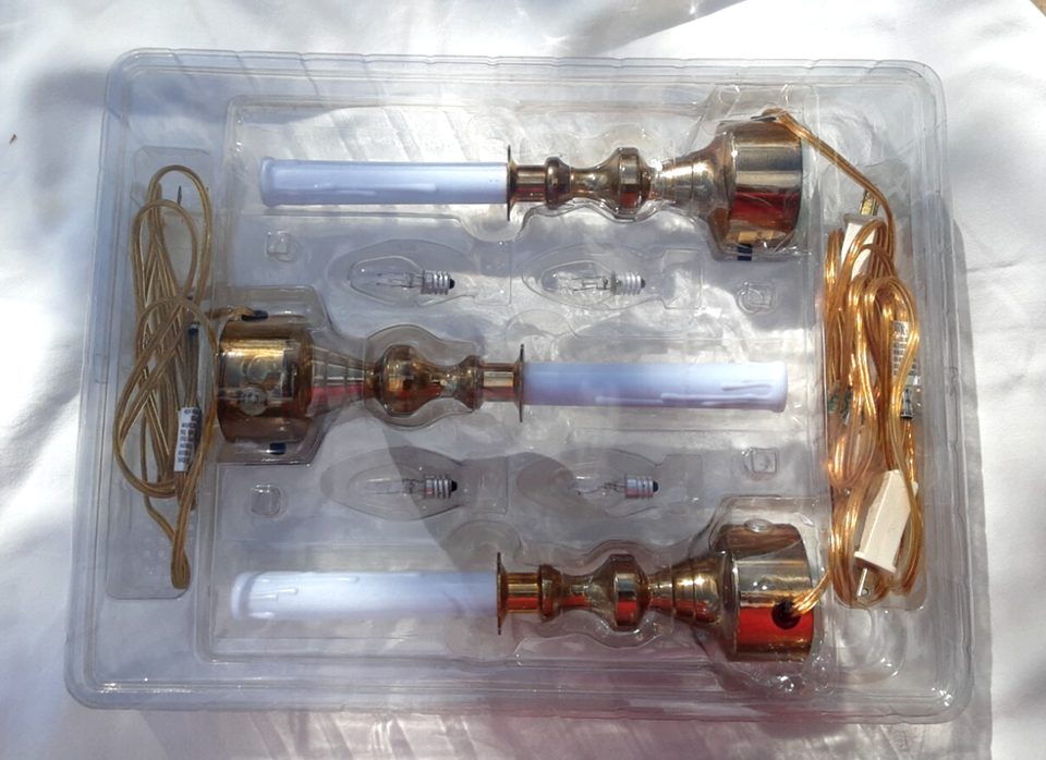 3x Brass Electric Sensor Timer Window Christmas Candles Light w/Switch ...