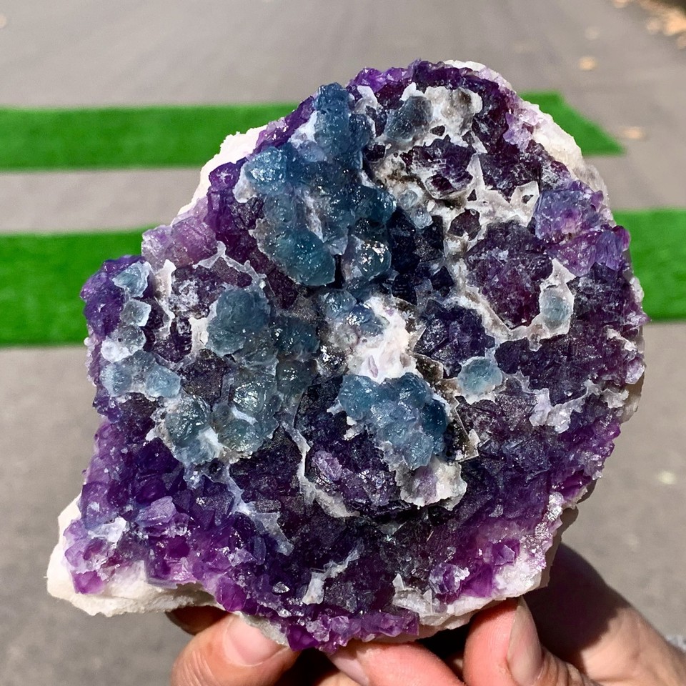1.48LB Natural BLUE-purple Cube Fluorite Mineral Crystal Specimen/China ...