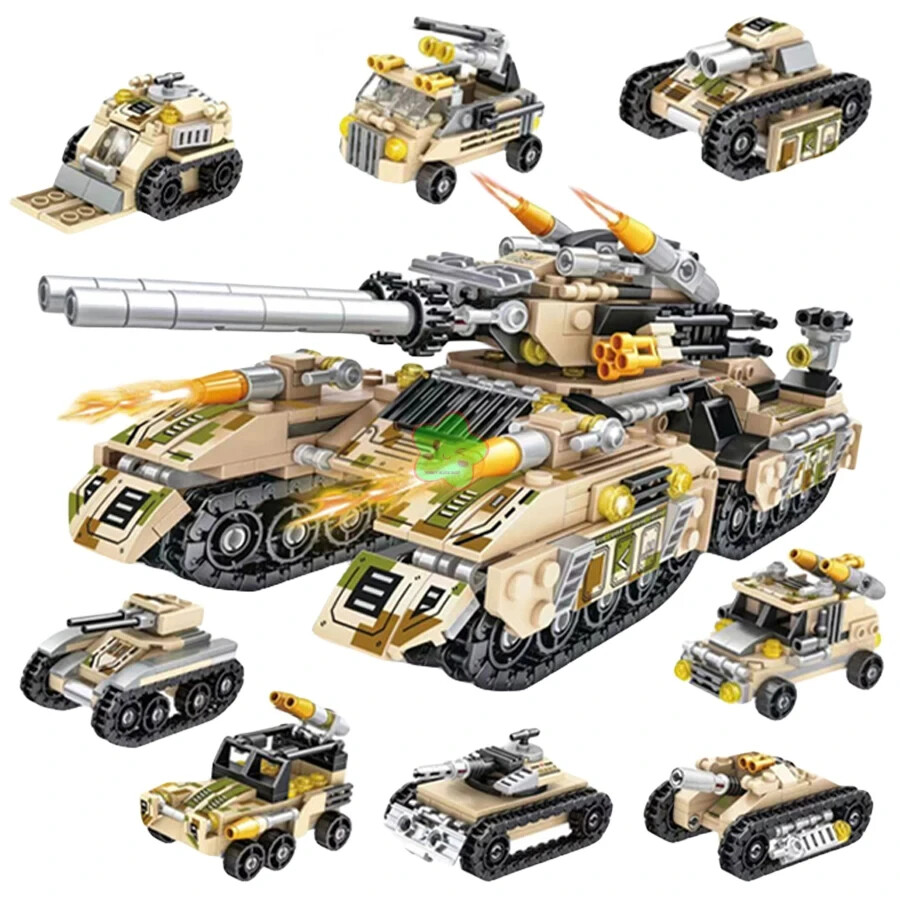 8in1 WW2 Military Vehicle Tank Airplane Truck Model Building Blocks DIY ...