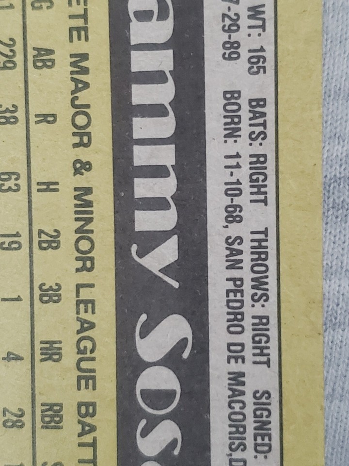1990 Topps 692 Sammy Sosa Error Card Wrong D.O.B MINT White Sox | eBay