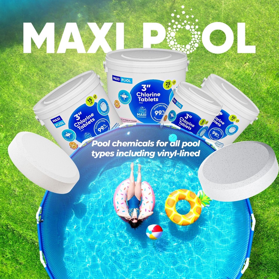 MAXI POOL 3 inch Advanced Stabilized Chlorine Tablets Long Lasting 15 ...