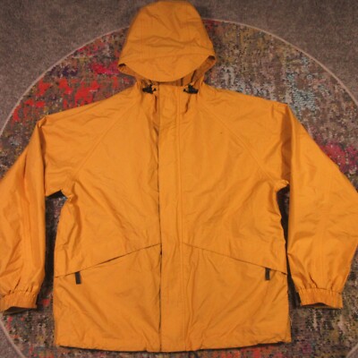 Cabelas Gore-tex Rain Jacket Men Lined Yellow Long Drip Cap Bill Zip ...