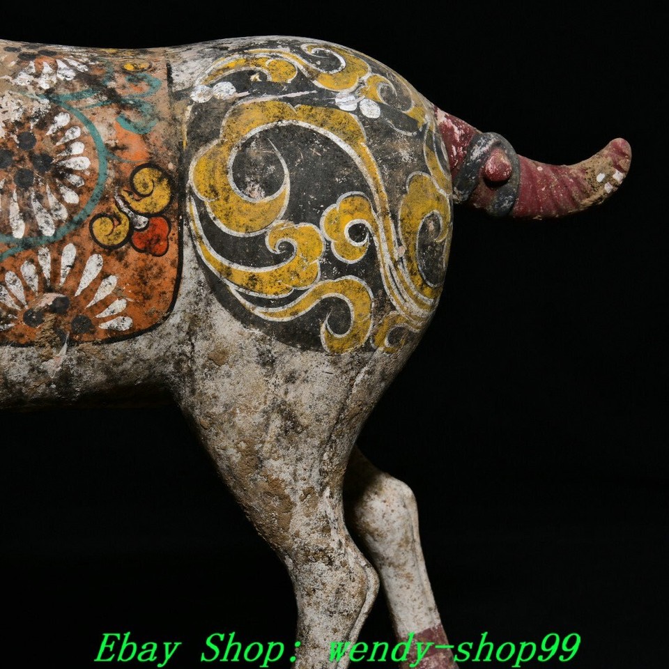 18" Old Dynasty Pottery Porcelain Painting Hunni Tartars warrior Horse ...