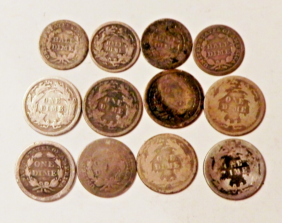 12 US Seated Liberty Half Dimes & Dimes 90% Silver Coins 1848-1876 | eBay