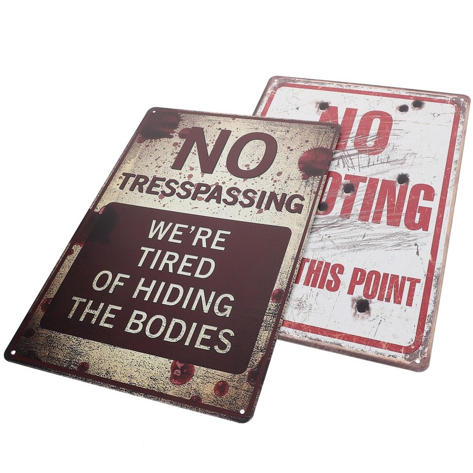 2pcs Home Use Office Use Warning Sign Board Iron Retro Caution Sign ...