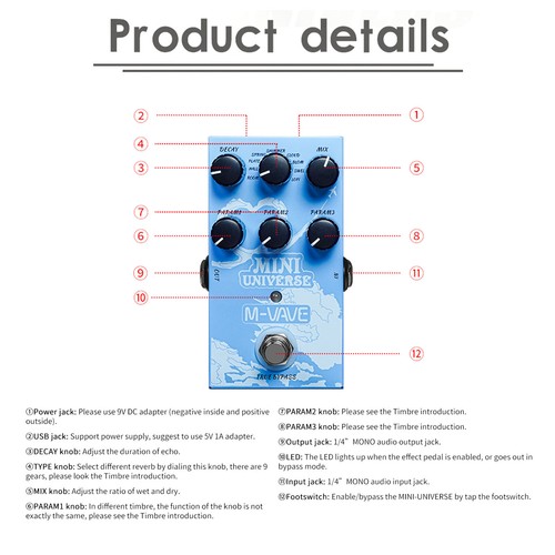 M-VAVE Electric Guitar Pedal 9 Reverb Amp Channel Switch Distortion ...