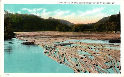 Vintage Scenic Vermont Postcard Log Drive On The Connecticut River At ...