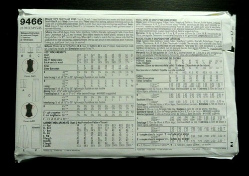 Simplicity Pattern 9466 Misses' Formal Tops Skirts and Wrap Sizes 14 16 ...