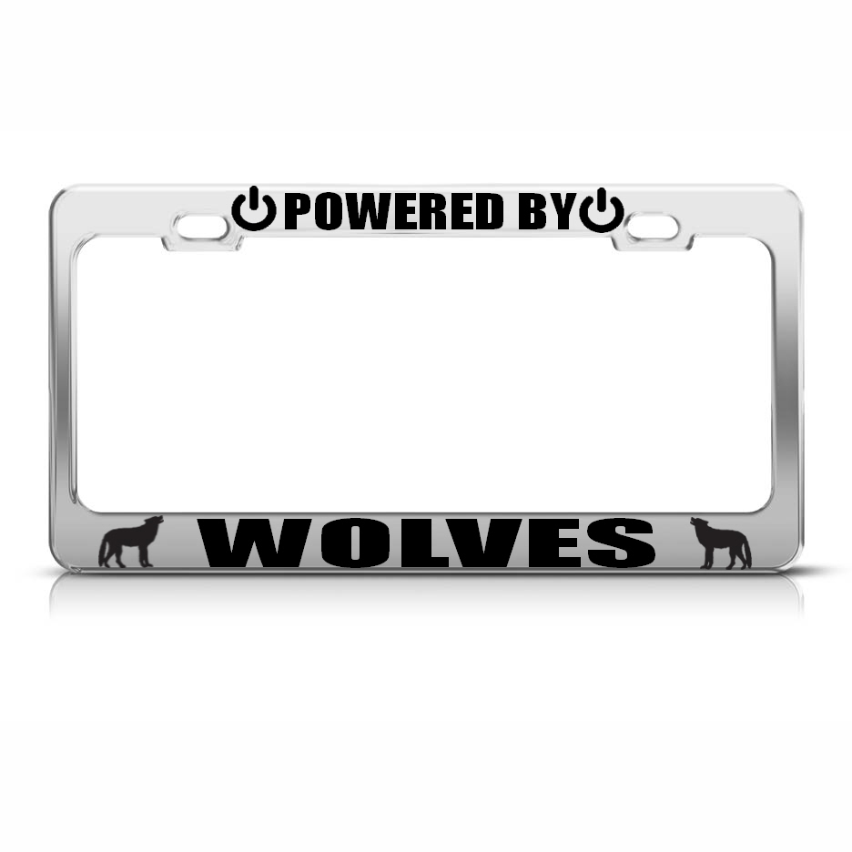 POWERED BY WOLVES Chrome License Plate Frame Tag Border | eBay
