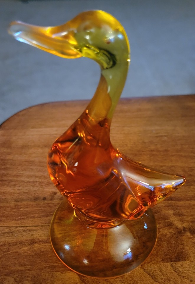 Vintage Viking Art Glass Amber Bird Goose Duck Figurine 5" Mid Century ...