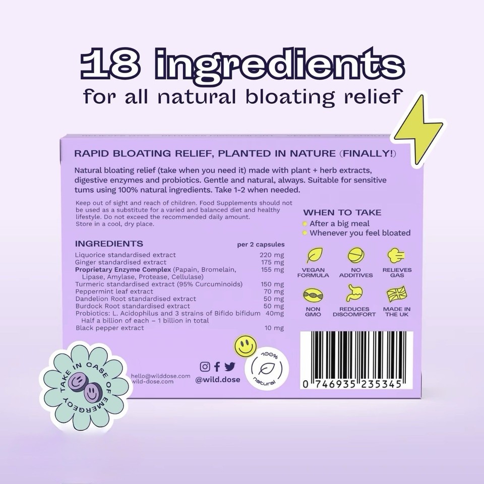 Wild Dose a Dose for Bloating 20 Capsules Food Supplement | eBay UK