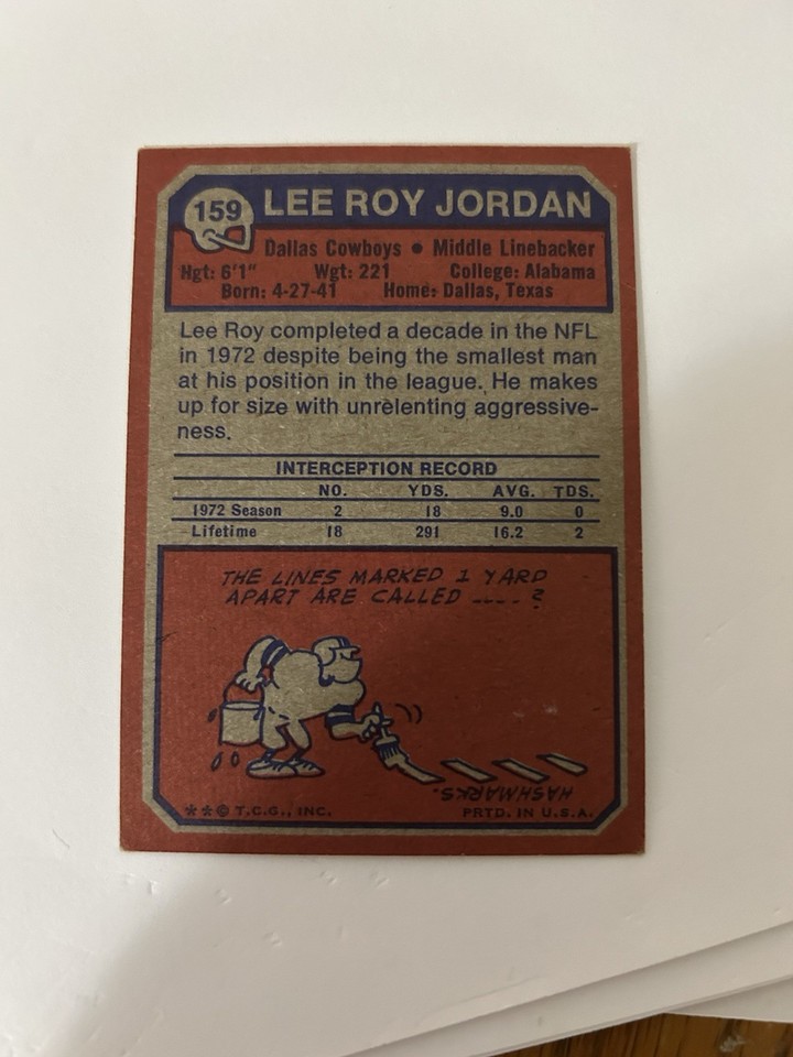 1973 Topps Lee Roy Jordan #159 | eBay