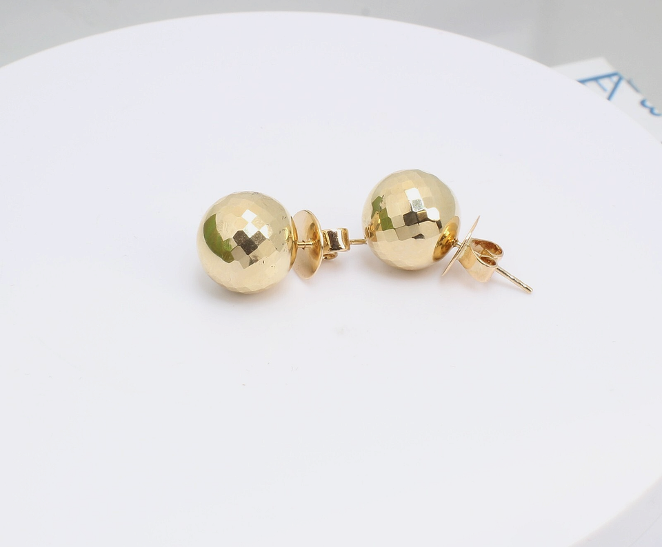 Heavy Solid 4gm 14k Gold Big Stud 12.5mm Round Hollow Ball Drop Pierced ...