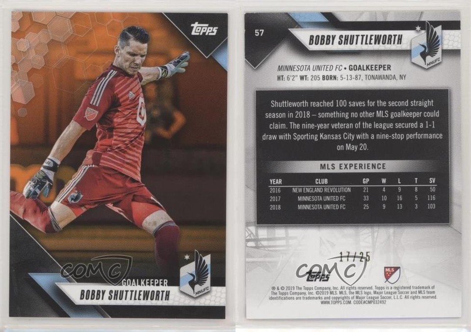 2019 Topps MLS Orange 17/25 Bobby Shuttleworth #57 h3a | eBay