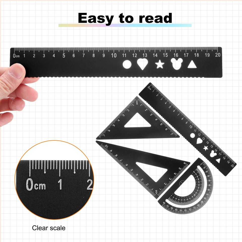 4pcs Triangular Ruler Set 20mm Aluminum Ruler Protractor Triangle Ruler ...