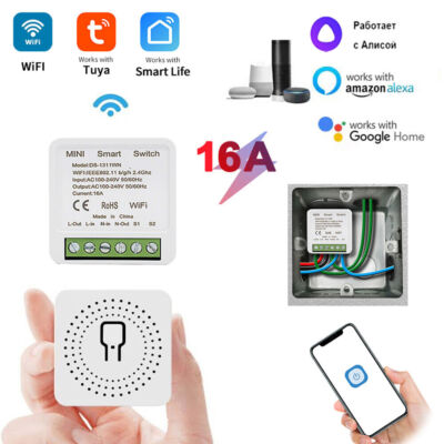 16A MINI Wifi Smart Switch Timer Wireless Switches Tuya Alexa Google ...