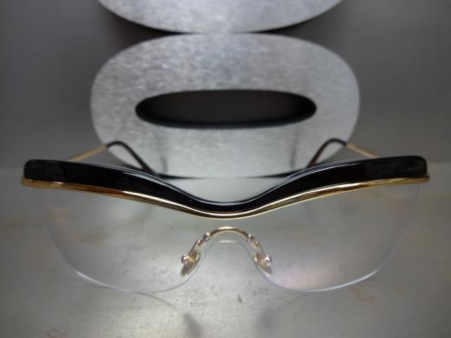 OVERSIZED VINTAGE RETRO SHIELD Style Clear Lens EYE GLASSES Gold ...