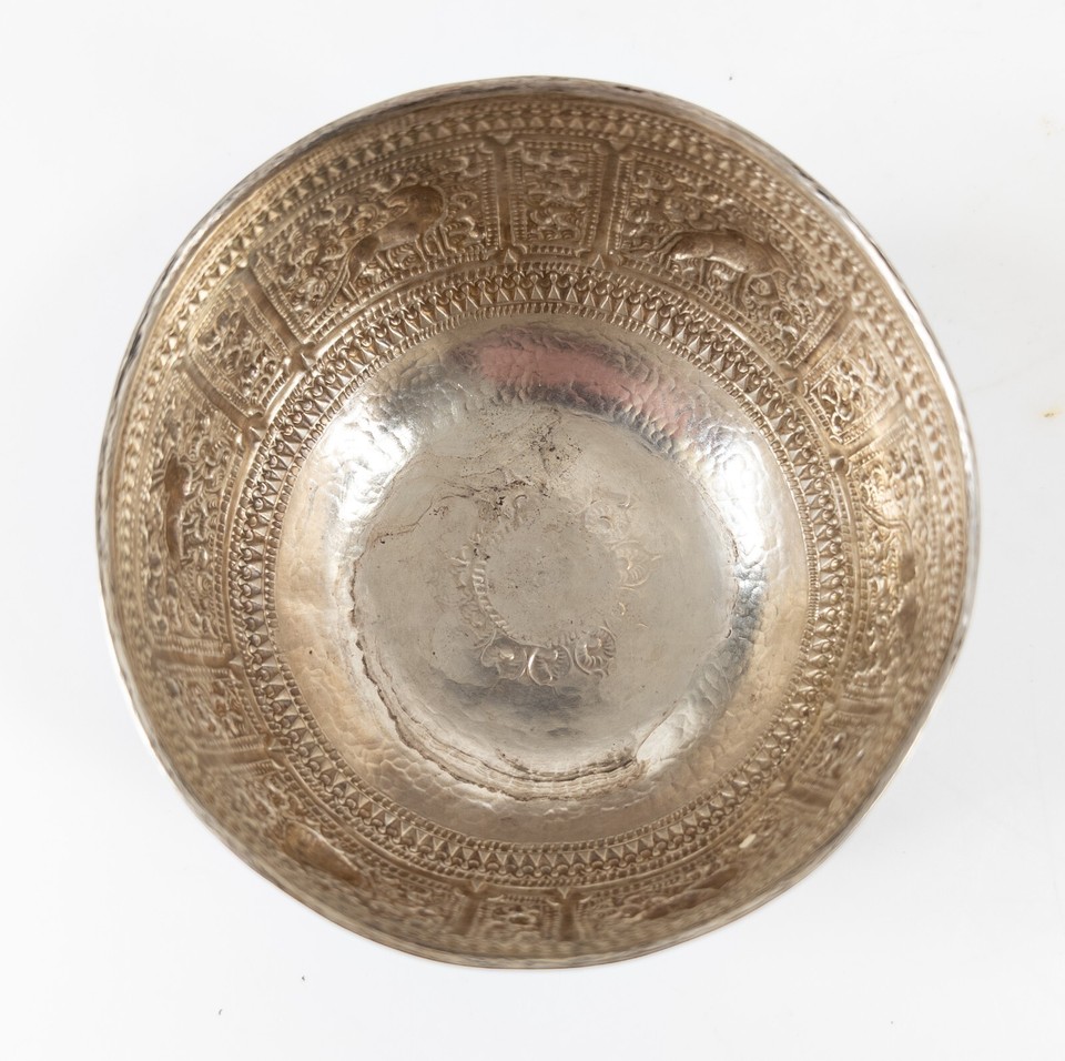 Antique South East Asian Thai Burmese Repousse Silver Bowl Animals ...