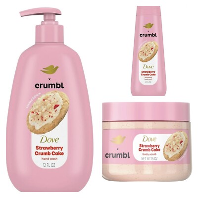 Dove x Crumbl Cookie Body Wash & Hand Wash & Scrub Set Strawberry Crumb ...