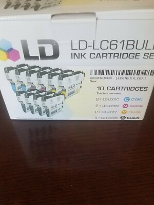 LD 10 Pack LC61 Black & Color Ink Cartridge Set for Brother Printer ...