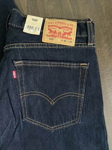 NEW Men's Levis 505 Regular Jeans 005050216 Dark Blue 36X34 | eBay