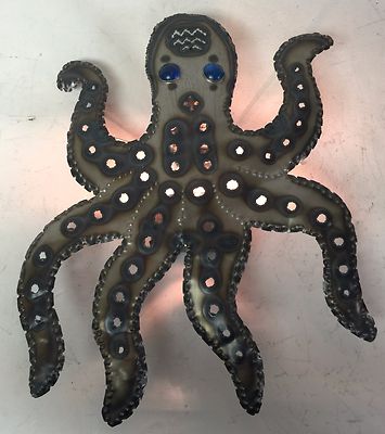 Octopus Wall Sconce, Tin, Hand Punched, Lighted, Sea Animal, Nautical ...