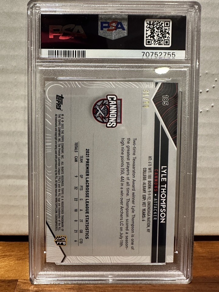 Lyle Thompson 2022 Topps Premier Lacrosse League PLL Blue Parallel /99 ...