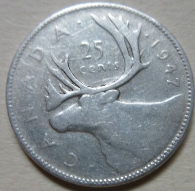 1947 dot Canada Silver Twenty-Five Cents Coin. Key Date Quarter 25 ...