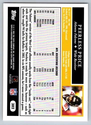2005 Topps #302 Peerless Price Atlanta Falcons | eBay