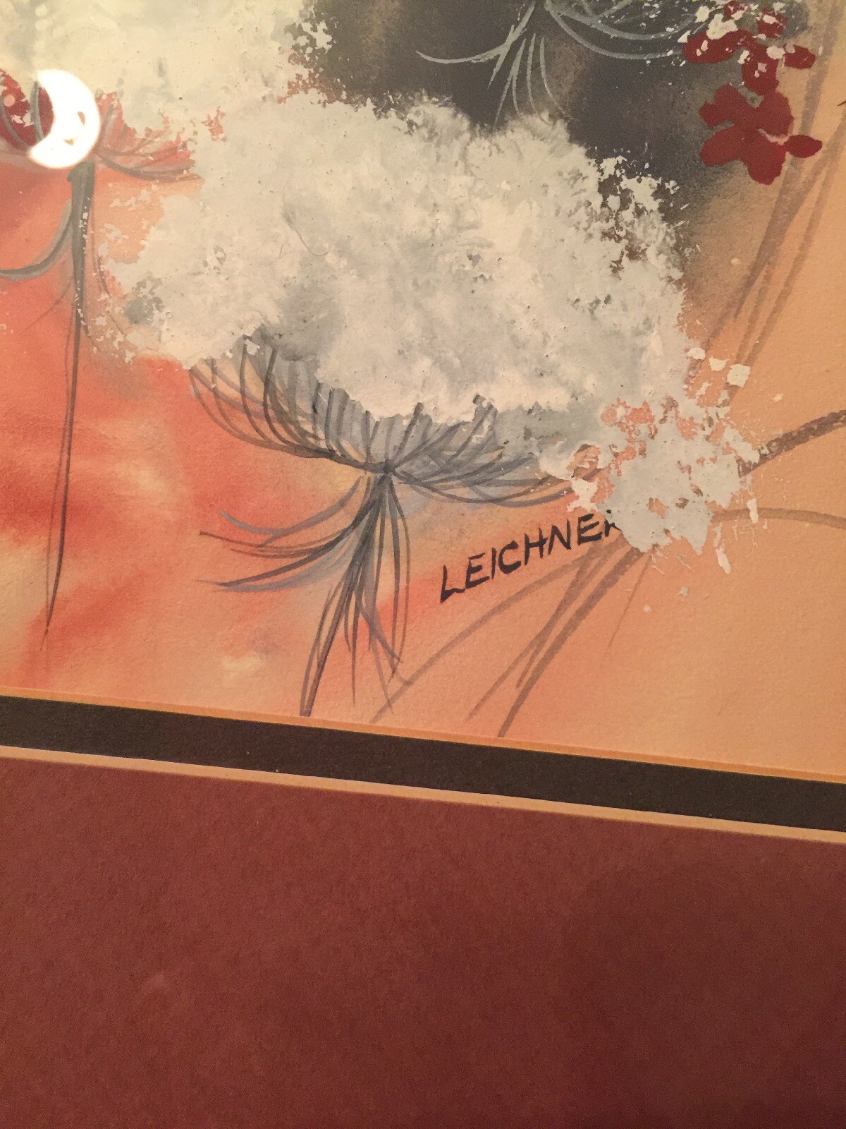 Floral Art Signed Leichner Mixed Media Watercolor Acryllic Framed ...