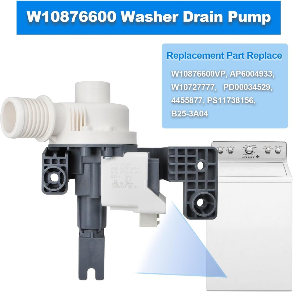 Drain Pump Compatible with Whirlpool Washer Drain W10727777 W10876600 ...