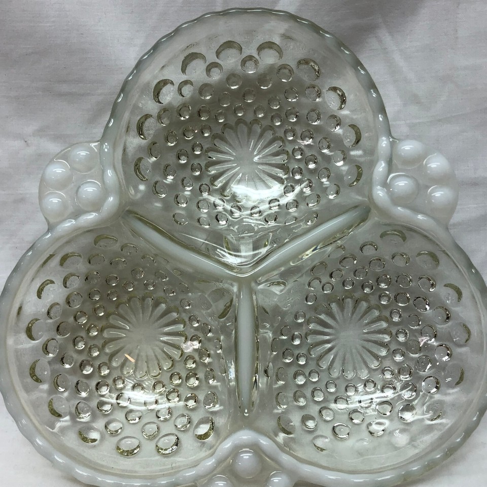 Glass Hobnail 3 Compartment Bowl Candy Nut Relish Dish VINTAGE | eBay