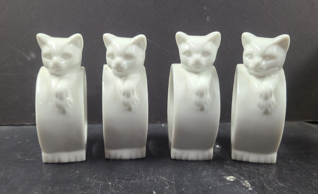 Vintage Off-White Porcelain Cat Napkin Rings Set of 4 | eBay