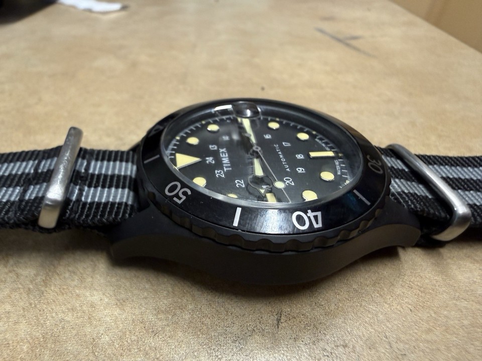 Timex Automatic Diver Wristwatch Black Dial Stainless Steel Case Nylon ...
