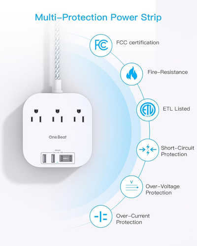 One Beat Power Strip with USB C, 3 Outlets 4 Ports 5 Ft, White | eBay