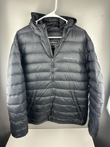 Eddie Bauer Jacket Men’s Large Black CirrusLite 650 Down Hooded Puffer ...