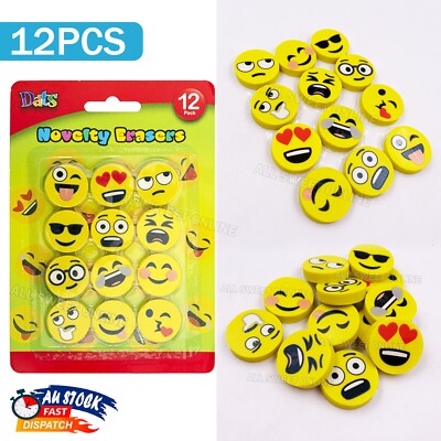 12x Emoji Mini Eraser Rubbers Party Kids Erasers School Favours Treat ...