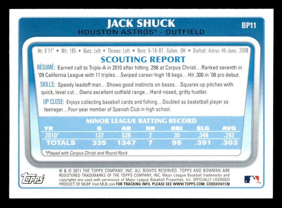Jack Shuck signed auto 2011 Bowman #BP11 Houston Astros | eBay