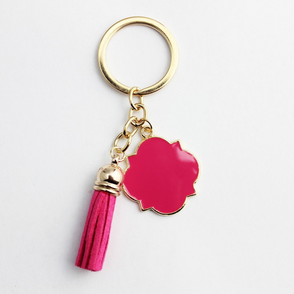 Enamel Disk Blank Monogram Key Ring Velvet Leather Tassel Bag Car Key ...