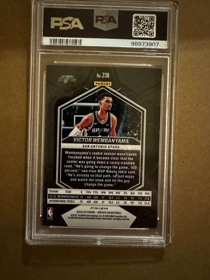 2023-24 Mosaic Victor Wembanyama Reactive Blue Prizm Rookie RC #238 PSA ...