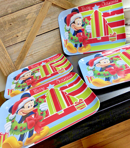Disney Mickey Mouse Lot of 4 Serving Tray Merry Christmas Holiday Zak ...