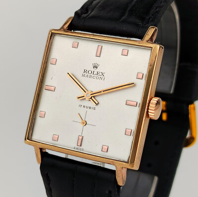 VINTAGE ROLEX MARCONI MEN'S WATCH 28,5mmØ - SQUARE 18k GOLD PLATED CASE ...