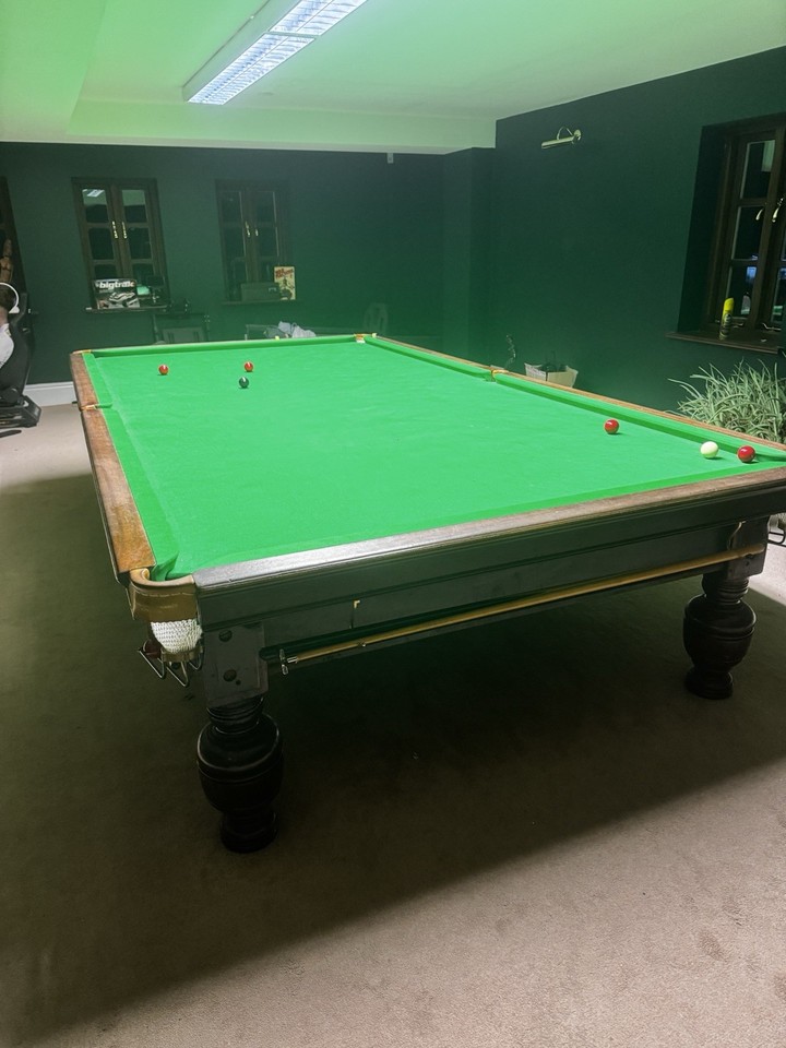 Full-Size 12ft Snooker Table – Solid Wood Frame, Leather Pocket Nets ...