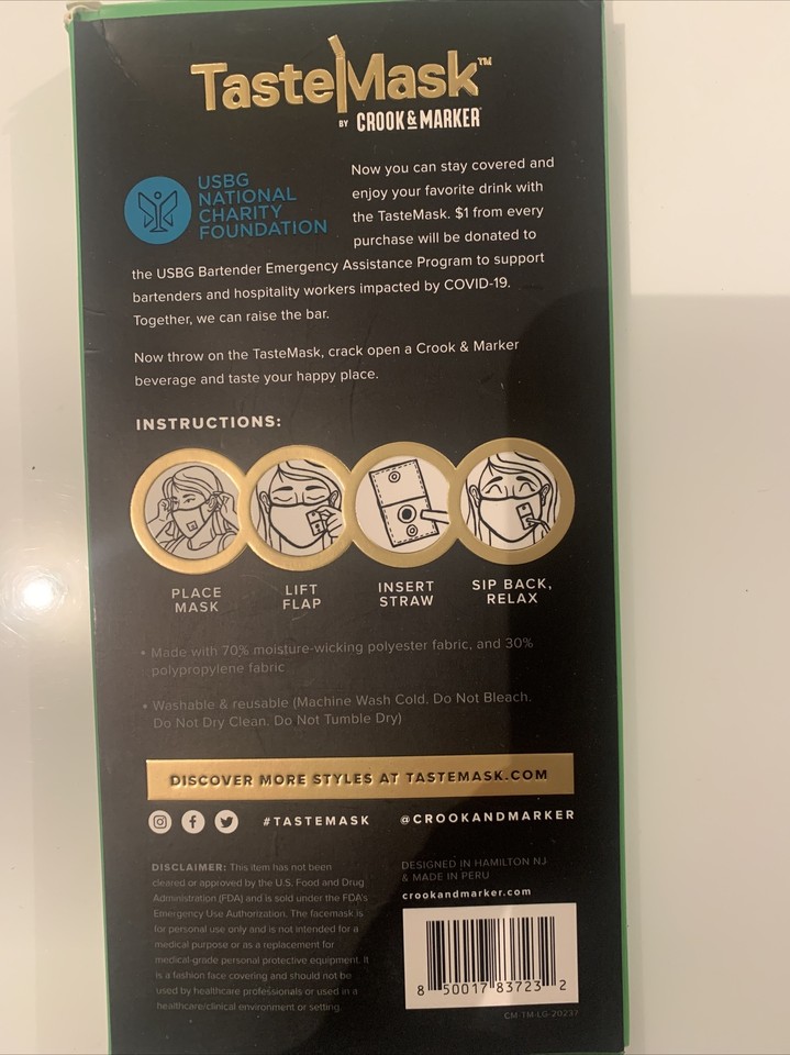 Crook & Market Mask With Reusable Straw New GREEN | eBay