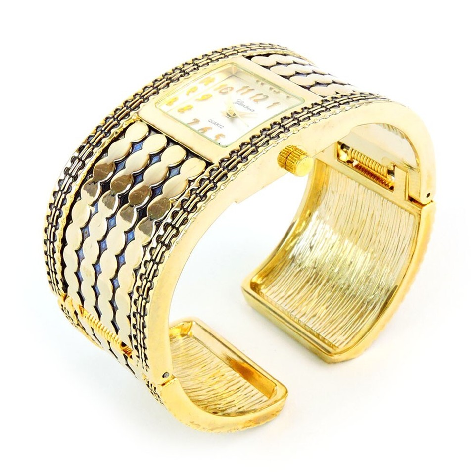 Gold Large Bracelet Square Face Women's Bangle Cuff Watch | eBay
