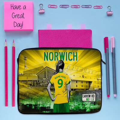 Personalised Norwich Laptop Sleeve Womens Football Neoprene Case Gift ...