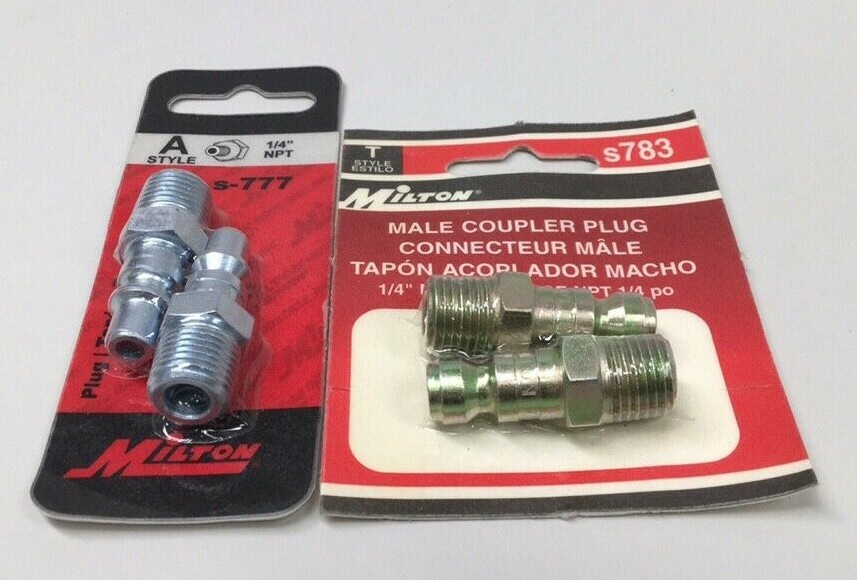 Milton S-777/S-783 Male Plug Couplers 1/4" S777 A Style S783 T Style 2 ...